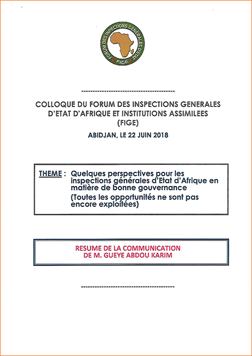 RÉSUMÉ DE LA COMMUNICATION DE M. GUEYE ABDOU KARIM
